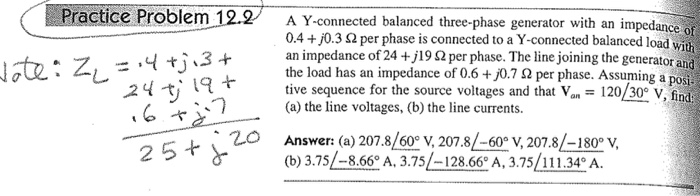 Solved A Y-connected balanced three-phase generator with an | Chegg.com