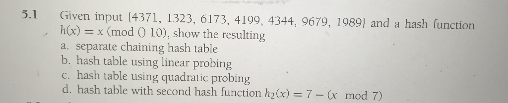 Solved 5.1 Given input {4371, 1323, 6173, 4199, 4344, 9679, | Chegg.com