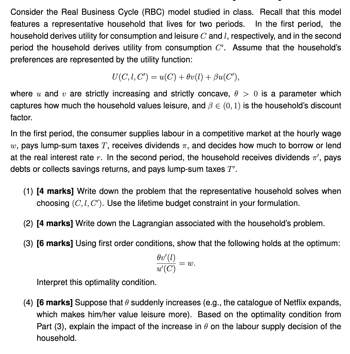 Solved Consider the Real Business Cycle (RBC) ﻿model studied | Chegg.com
