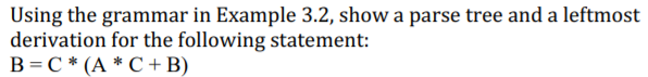 Solved Using the grammar in Example 3.2, show a parse tree | Chegg.com
