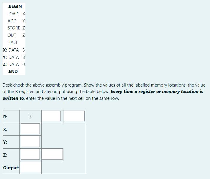 Desk check the above assembly program. Show the | Chegg.com