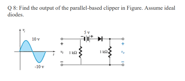 Solved Q 8: Find the output of the parallel-based clipper in | Chegg.com