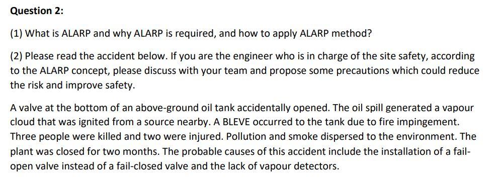 Solved Question 2: (1) What is ALARP and why ALARP is | Chegg.com