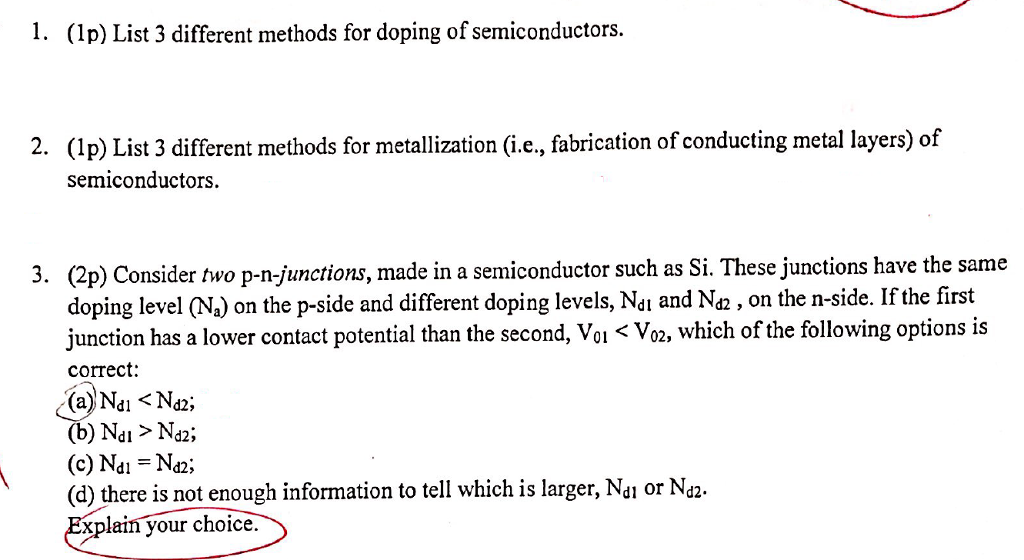 Solved 1. (lp) List 3 different methods for doping of | Chegg.com