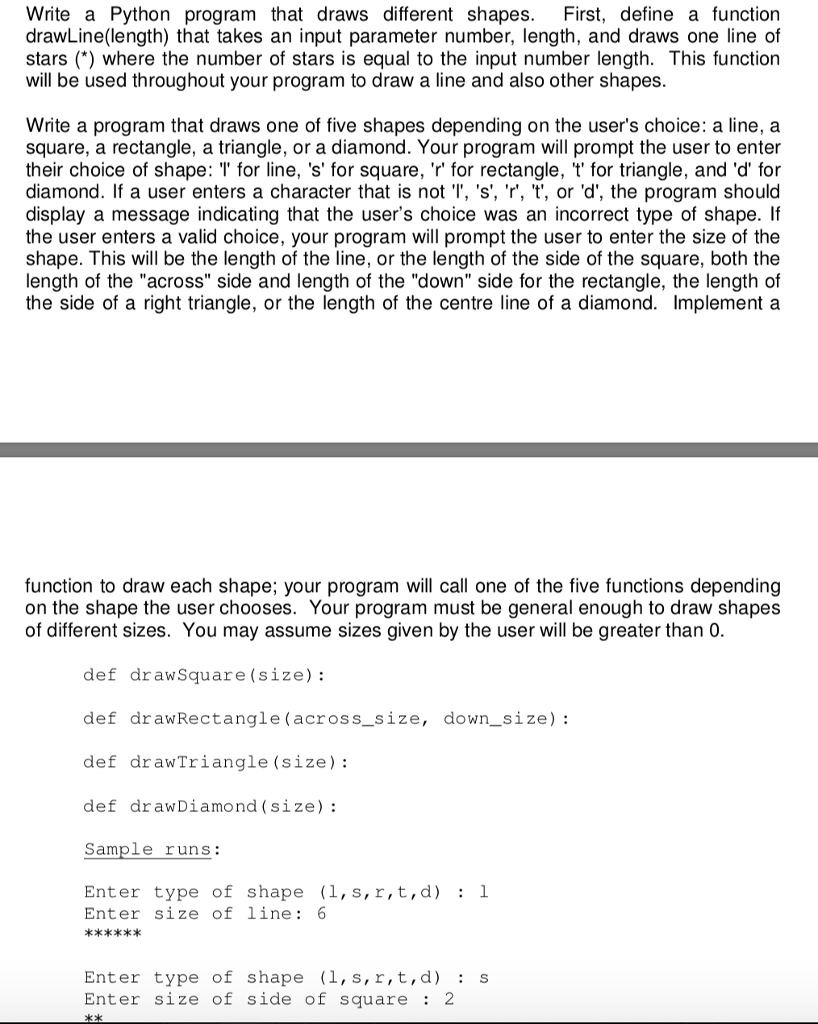 Solved Write a Python program that draws different shapes. | Chegg.com