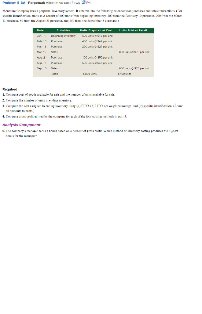 Solved Problem 5-3A Perpetual: Alternative cost flows P1 | Chegg.com