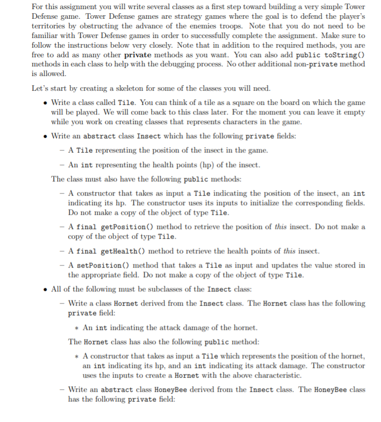 Solved For this assignment you will write several classes as | Chegg.com