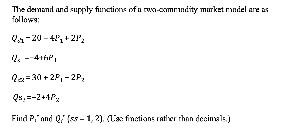 Solved The demand and supply functions of a two-commodity | Chegg.com