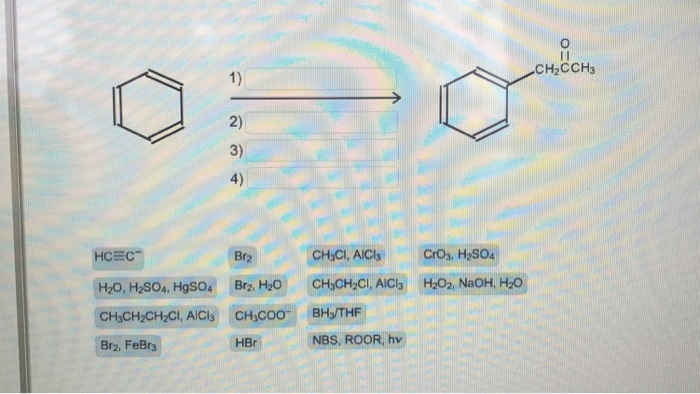 Solved CH2CCH3 1) 2) 3) 4) CH CI, AIChCrOs, HSO. Br2 NBS, | Chegg.com