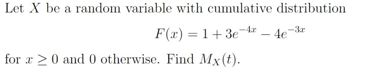 Solved Let X be a random variable with cumulative | Chegg.com