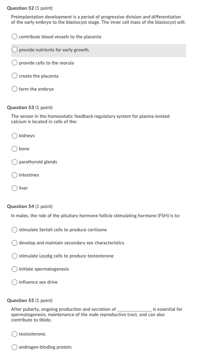 Solved Question 52 (1 point) Preimplantation development is | Chegg.com