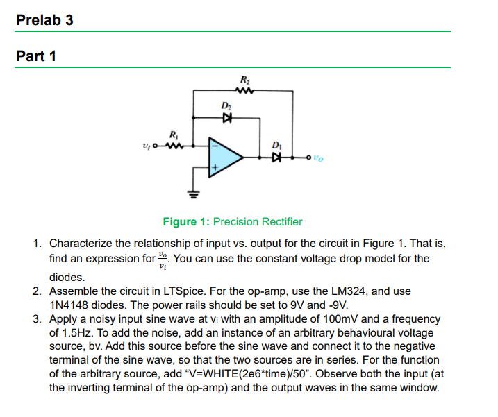 Solved Figure 1: Precision Rectifier 1. Characterize the | Chegg.com