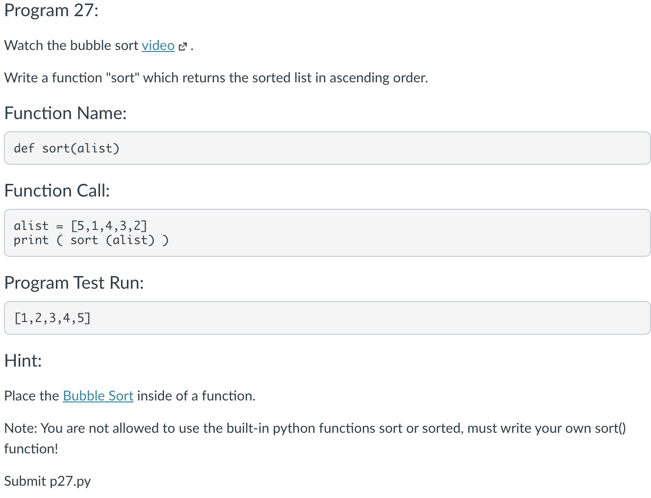 Solved Python 3.10.4 "Write a function "sort" which returns | Chegg.com
