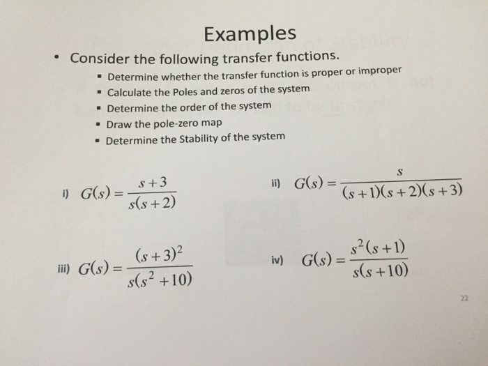 Solved Examples Consider the following transfer functions. | Chegg.com