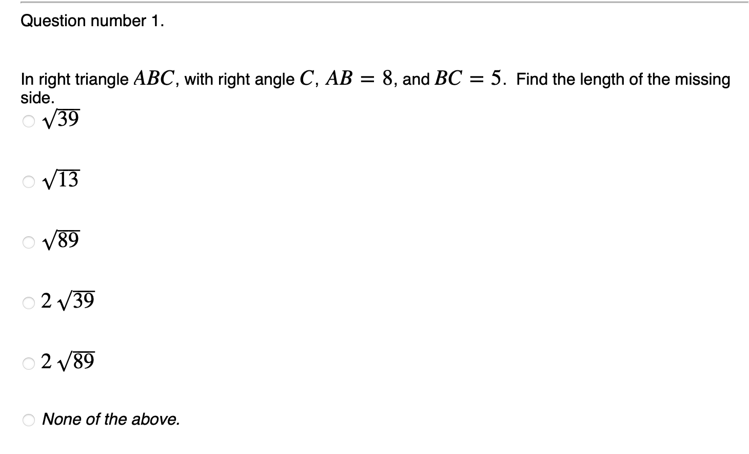 Solved In right triangle ABC, with right angle C,AB=8, and | Chegg.com