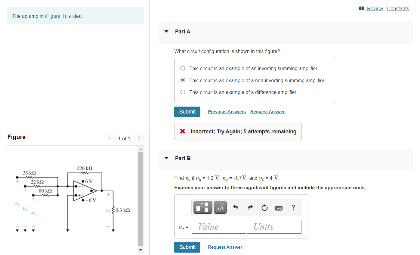 Solved Review Constants The op amp in (Figure 1) is ideal. | Chegg.com