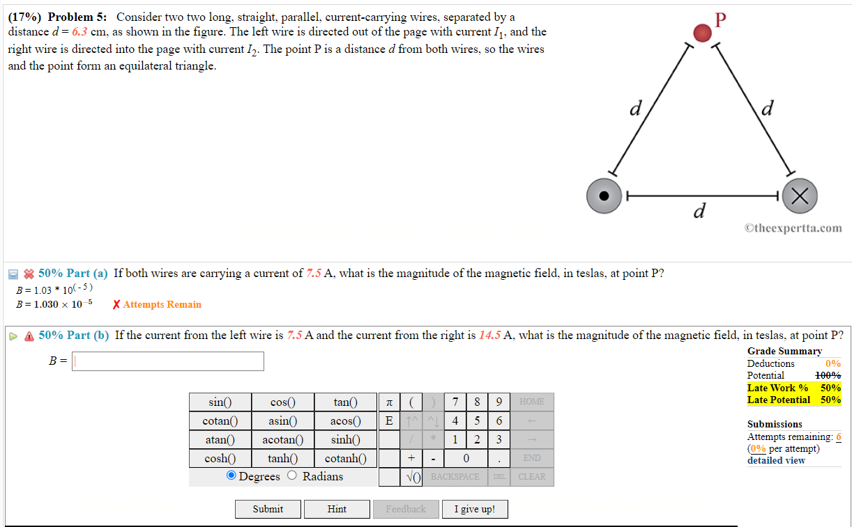 Solved (17\%) Problem 5: Consider two two long, straight, | Chegg.com