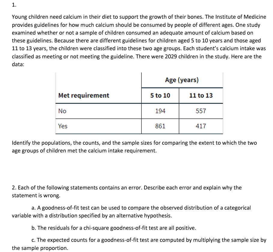 Solved Young children need calcium in their diet to support | Chegg.com