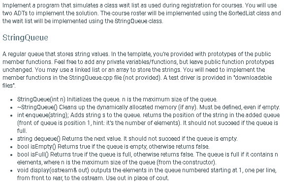 This assignment is composed of 5 files: StringQueue.h | Chegg.com