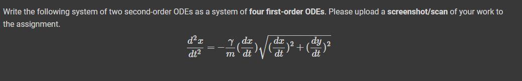 Solved Write The Following System Of Two Second Order Odes