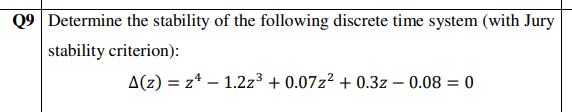 Solved 09 Determine the stability of the following discrete | Chegg.com