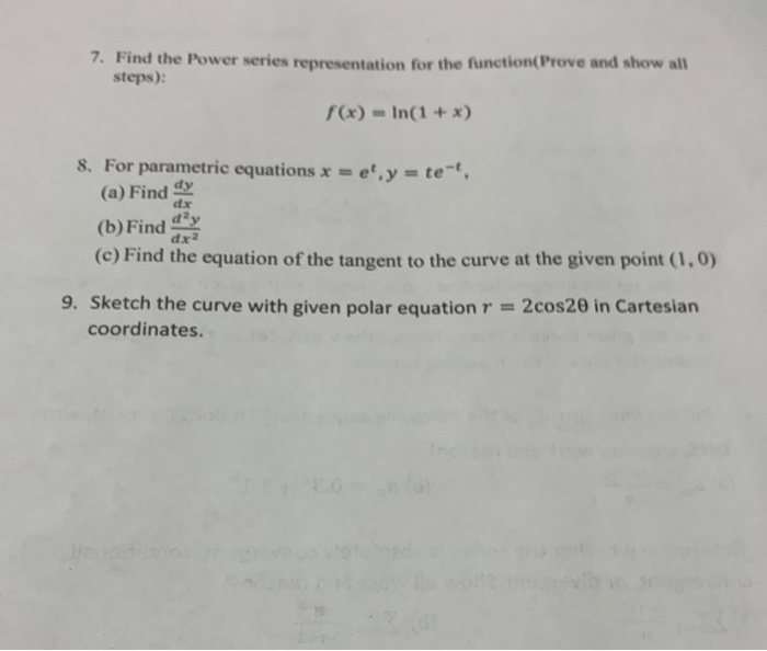 Solved 7. Find the Power series representation for the | Chegg.com