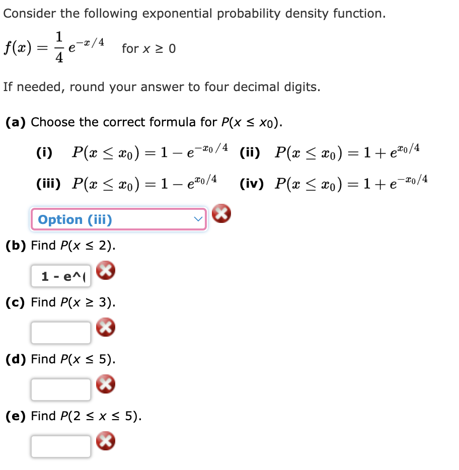 Solved Consider the following exponential probability | Chegg.com