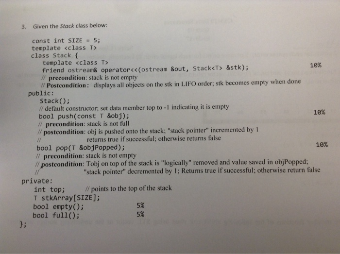 Solved 3. Given the Stack class below: const int SIZE = 5; | Chegg.com