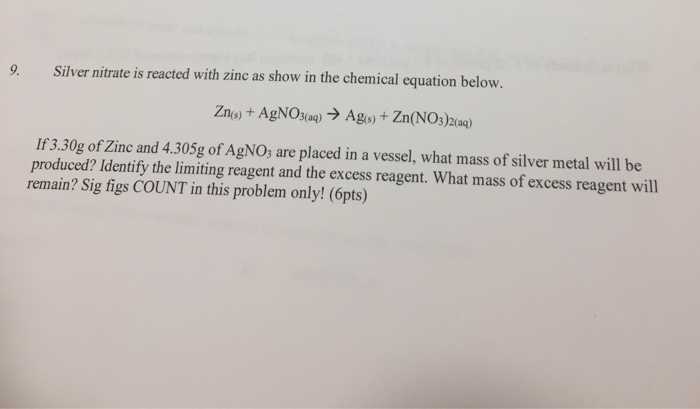 Solved Silver nitrate is reacted with zinc as show in the | Chegg.com