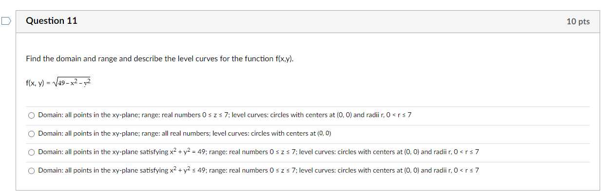 Solved Find the domain and range and describe the level | Chegg.com