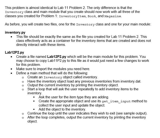 Solved This problem is almost identical to Lab 11 Problem 2. | Chegg.com