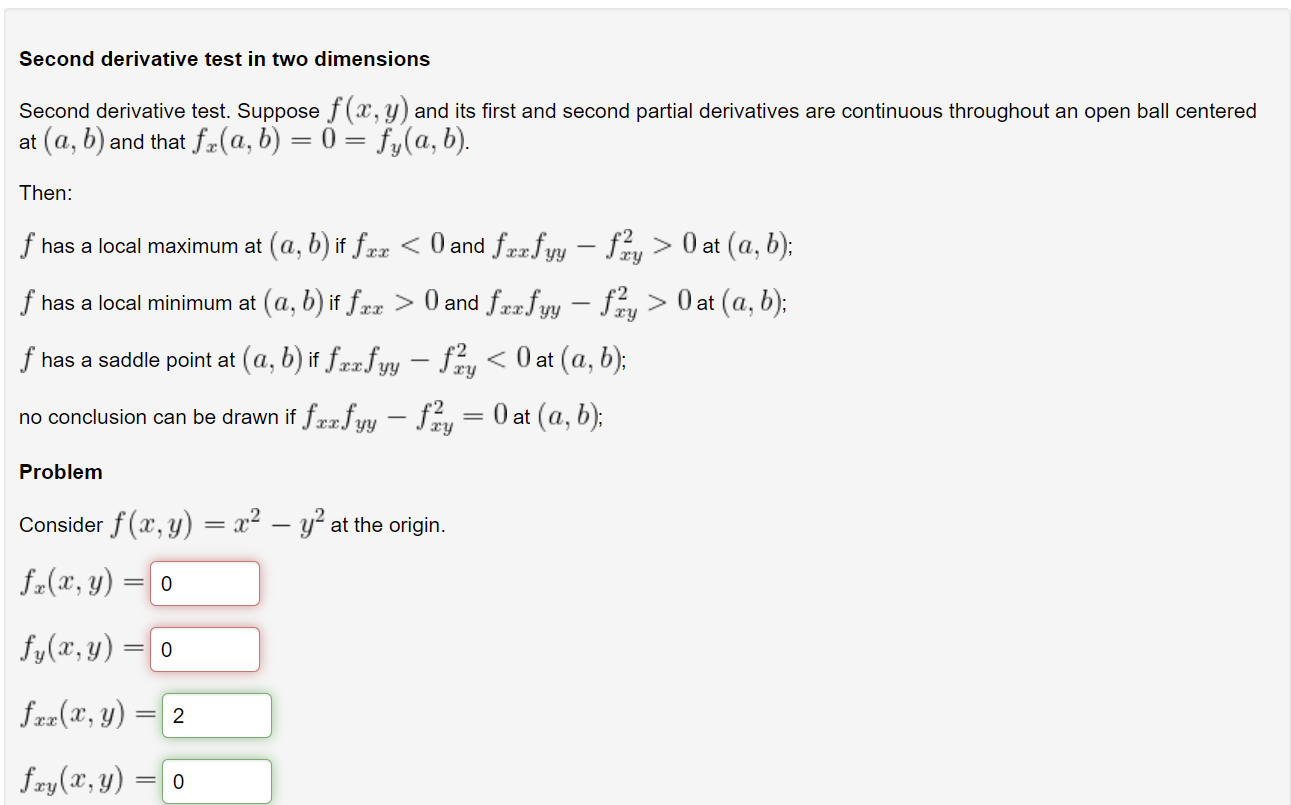 Solved Second derivative test in two dimensions Second | Chegg.com