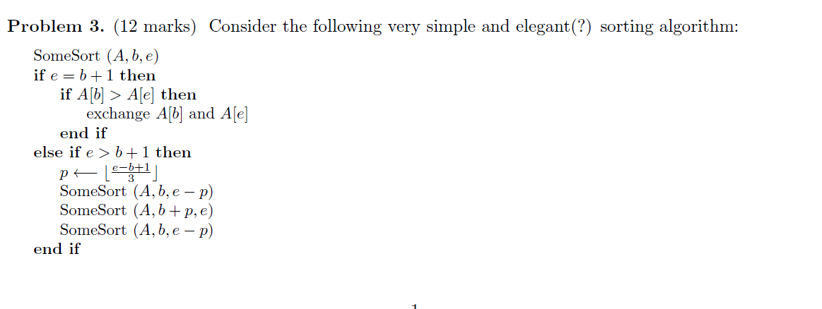 Solved Problem 3. (12 marks) Consider the following very | Chegg.com
