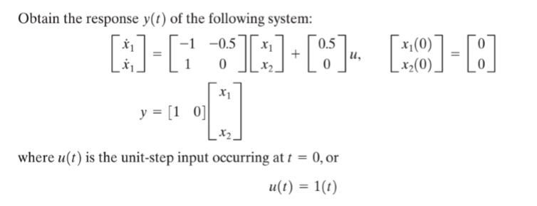 Solved Obtain the response y(t) of the following system: -1 | Chegg.com
