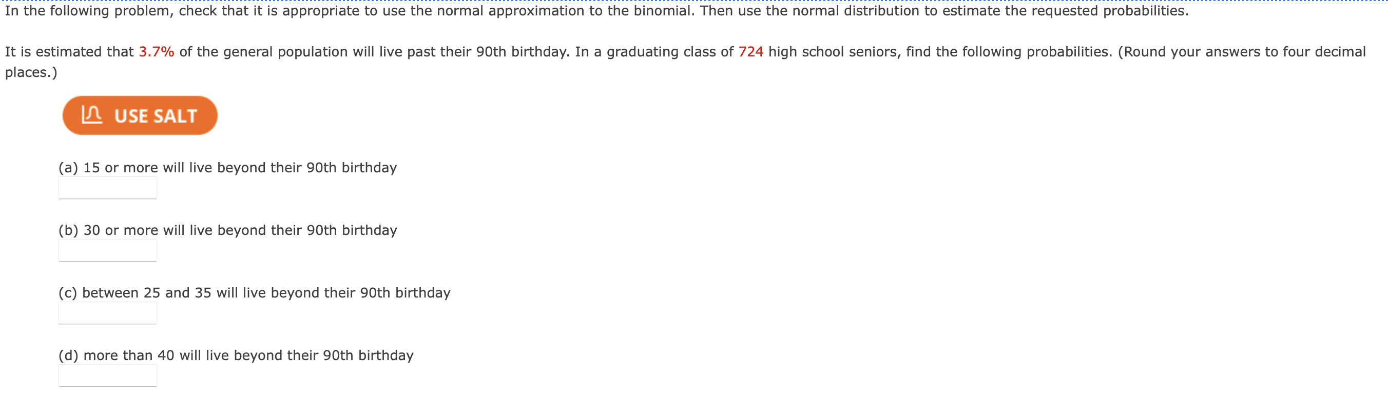 Solved places.) (a) 15 or more will live beyond their 90th | Chegg.com