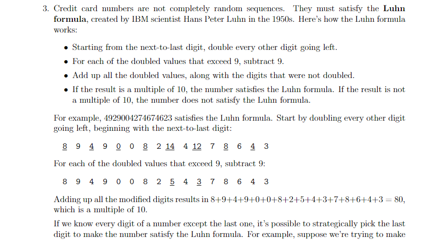 Solved 3. Credit card numbers are not completely random | Chegg.com