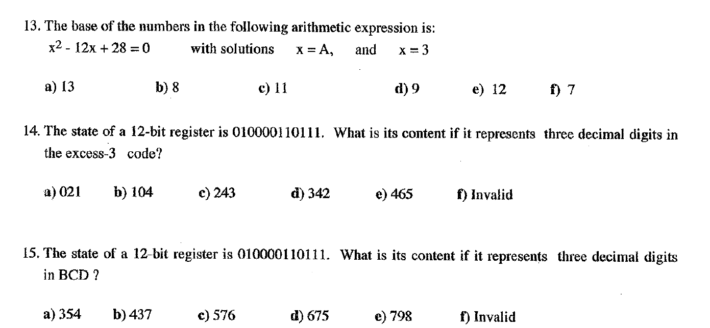 Solved 13. The base of the numbers in the following | Chegg.com