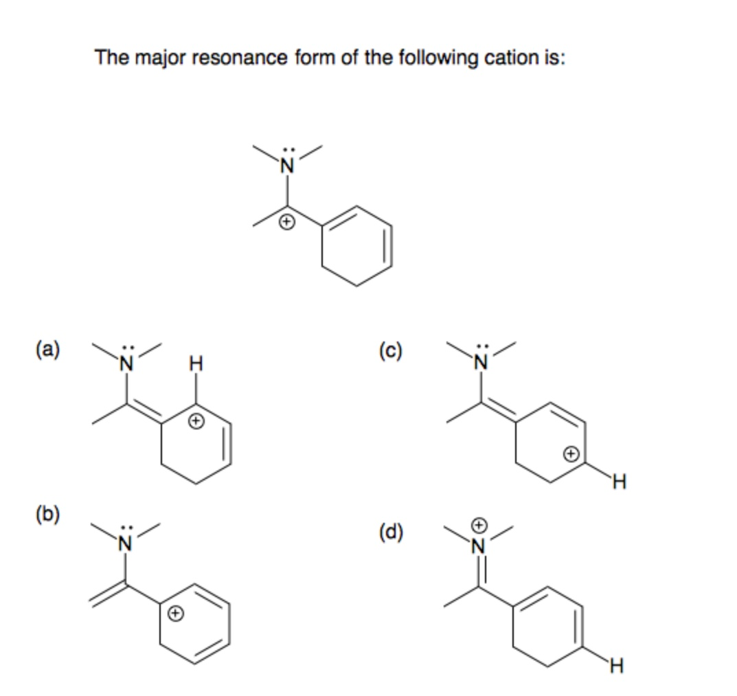 Solved The major resonance form of the following cation is: | Chegg.com