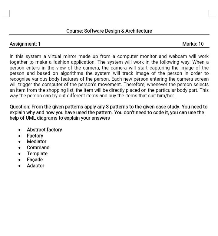 Solved Course: Software Design & Architecture Assignment: 1 | Chegg.com