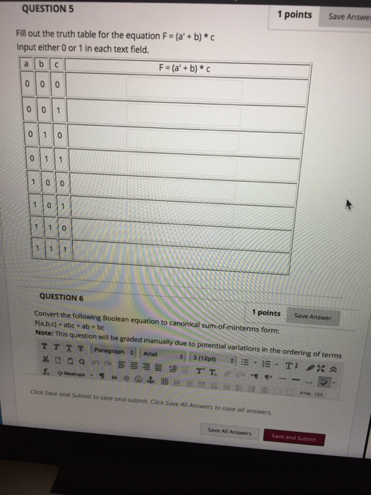 Solved QUESTION 6 1 points Sa Convert the following Boolean | Chegg.com