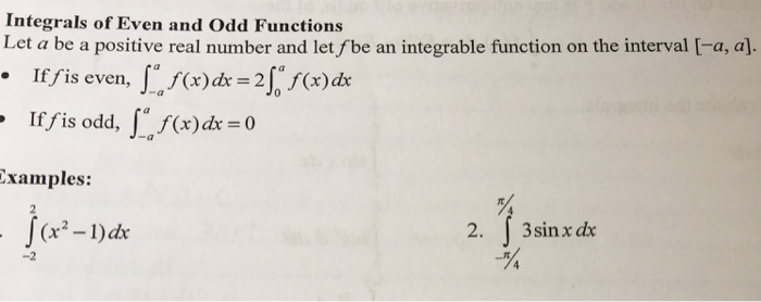 Solved Integrals of Even and Odd Functions Let a be a | Chegg.com