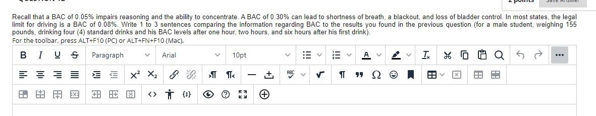 Solved Recall that a BAC of 0.05% impairs reasoning and the | Chegg.com