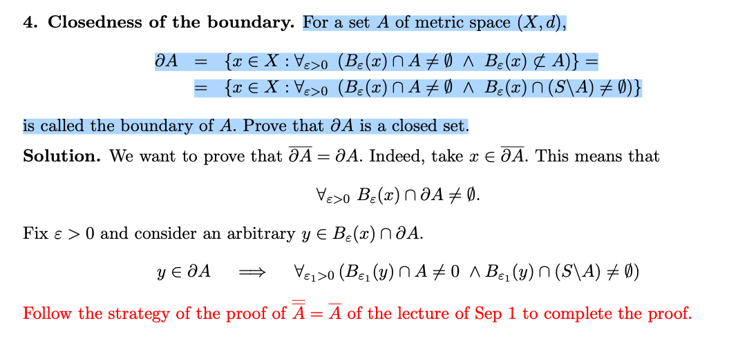Solved 4. Closedness of the boundary. For a set A of metric | Chegg.com