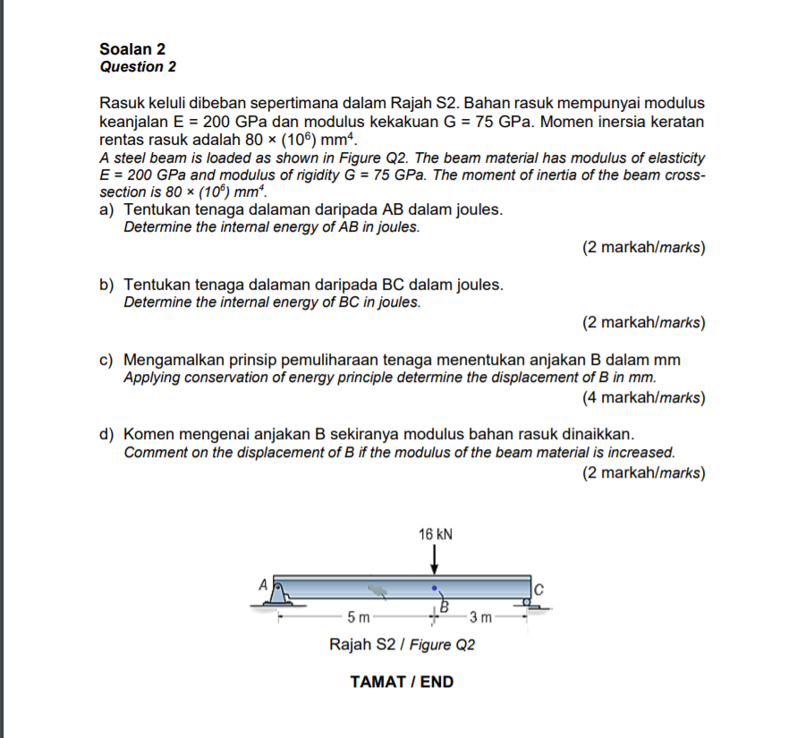 Solved Soalan 2 Question 2 Rasuk keluli dibeban sepertimana | Chegg.com Solved Soalan 2 Question 2 Rasuk keluli dibeban sepertimana | Chegg.com