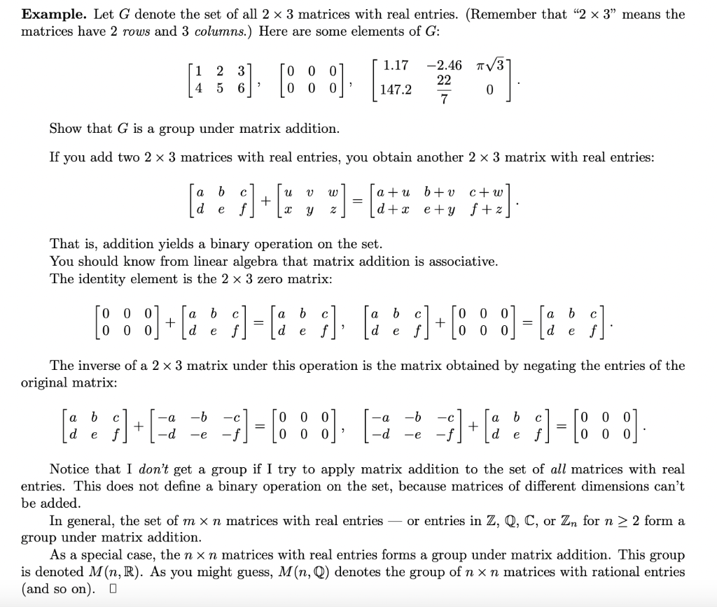 Solved Example. Let G denote the set of all 2 x 3 matrices | Chegg.com