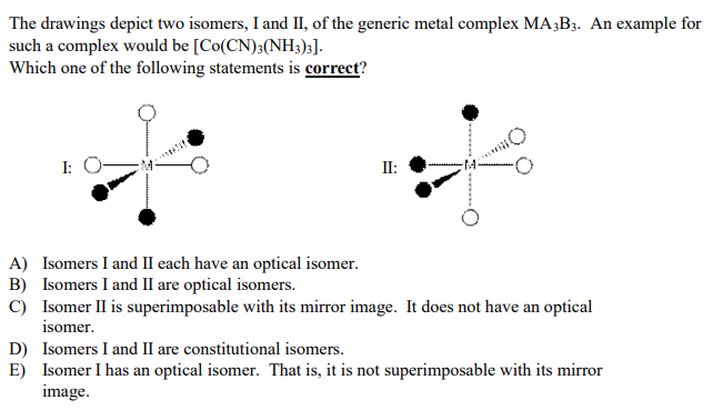 Solved The drawings depict two isomers, I and II, of the | Chegg.com