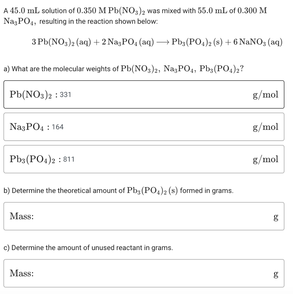 Solved A 45.0 mL solution of 0.350 M Pb(NO3)2 was mixed with | Chegg.com