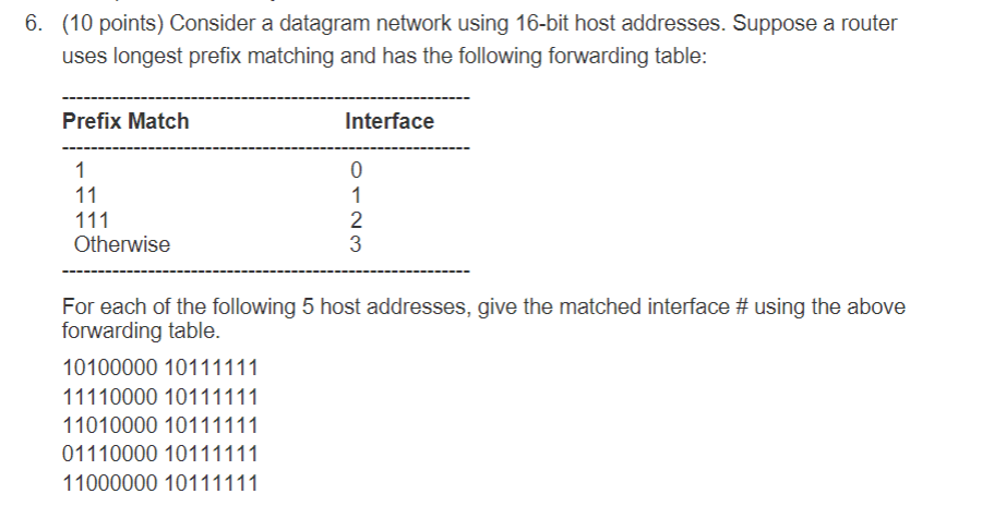 Solved 6. (10 points) Consider a datagram network using | Chegg.com