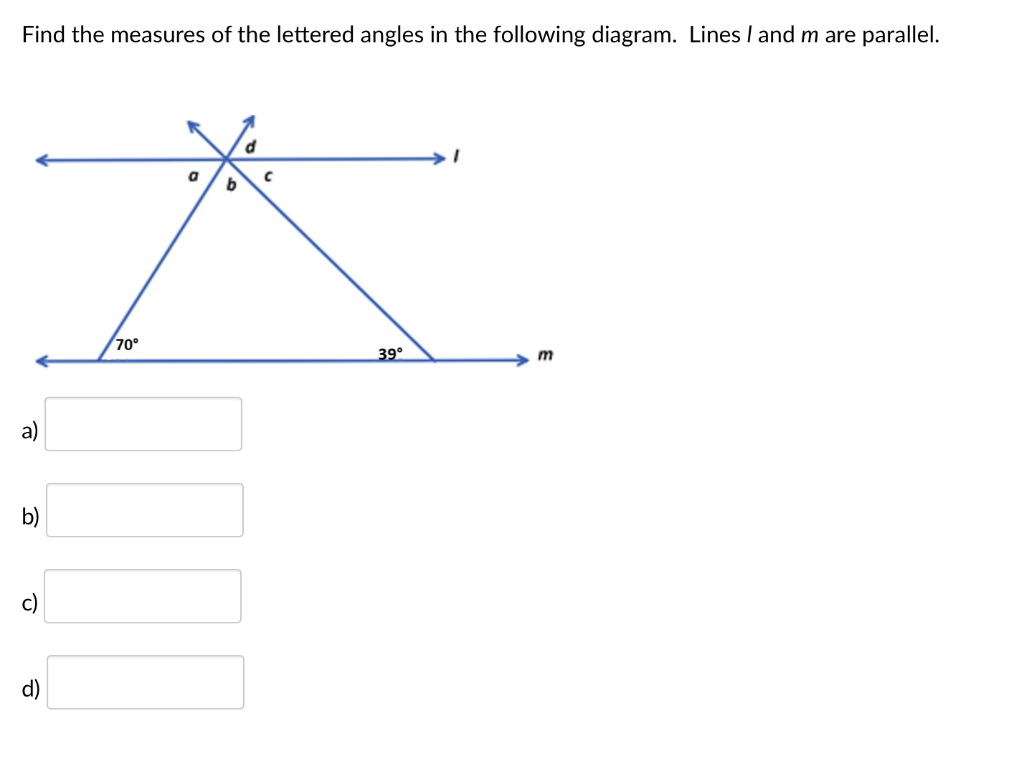 Solved Find the measures of the lettered angles in the | Chegg.com