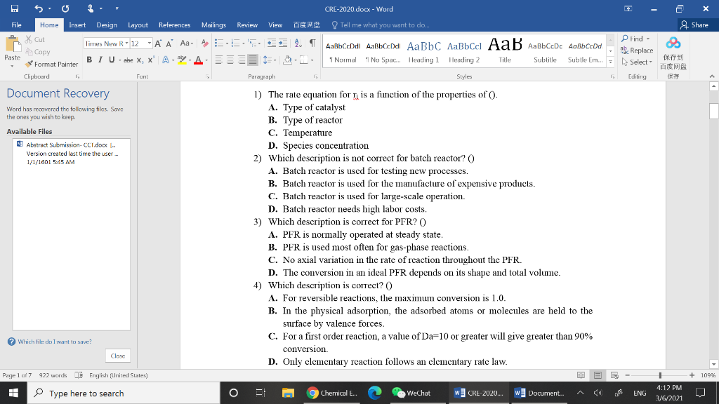 Solved х File Home Insert Design Layout References Mailings | Chegg.com